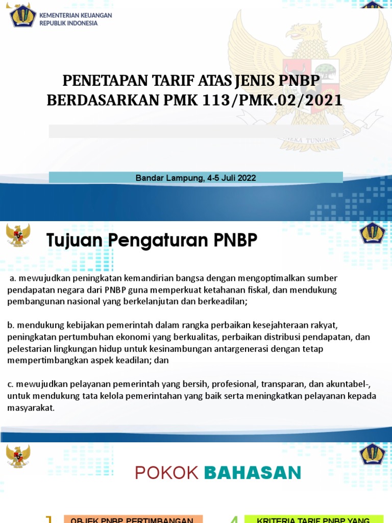 Penetapan Jenis Dan Tarif PNBP - PMK 113 Tahun 2021 Pak Suwigyo ...