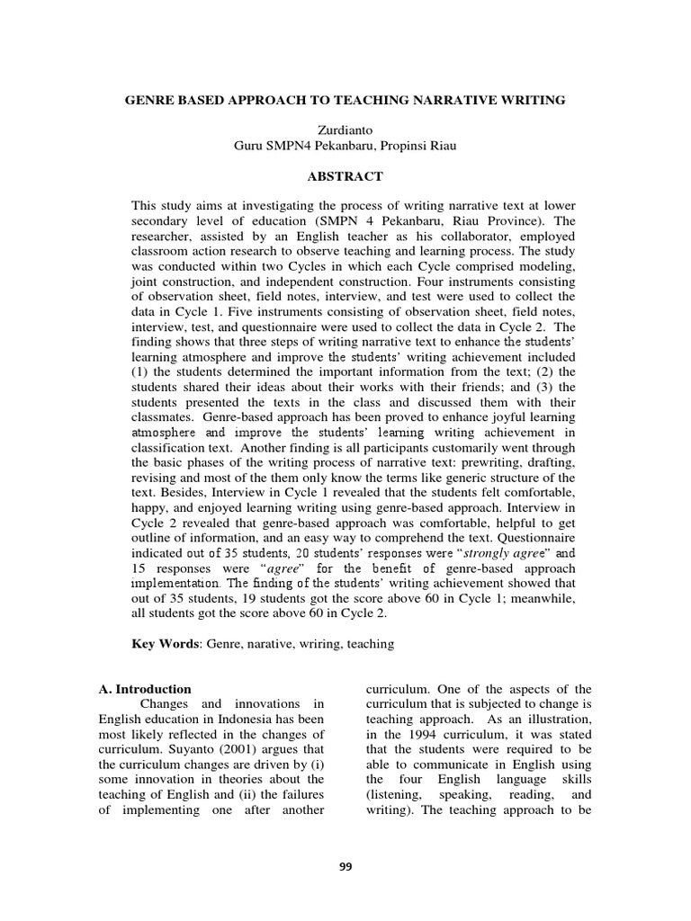 Genre-Based Teaching of Narrative Writing | PDF | Teaching Method ...
