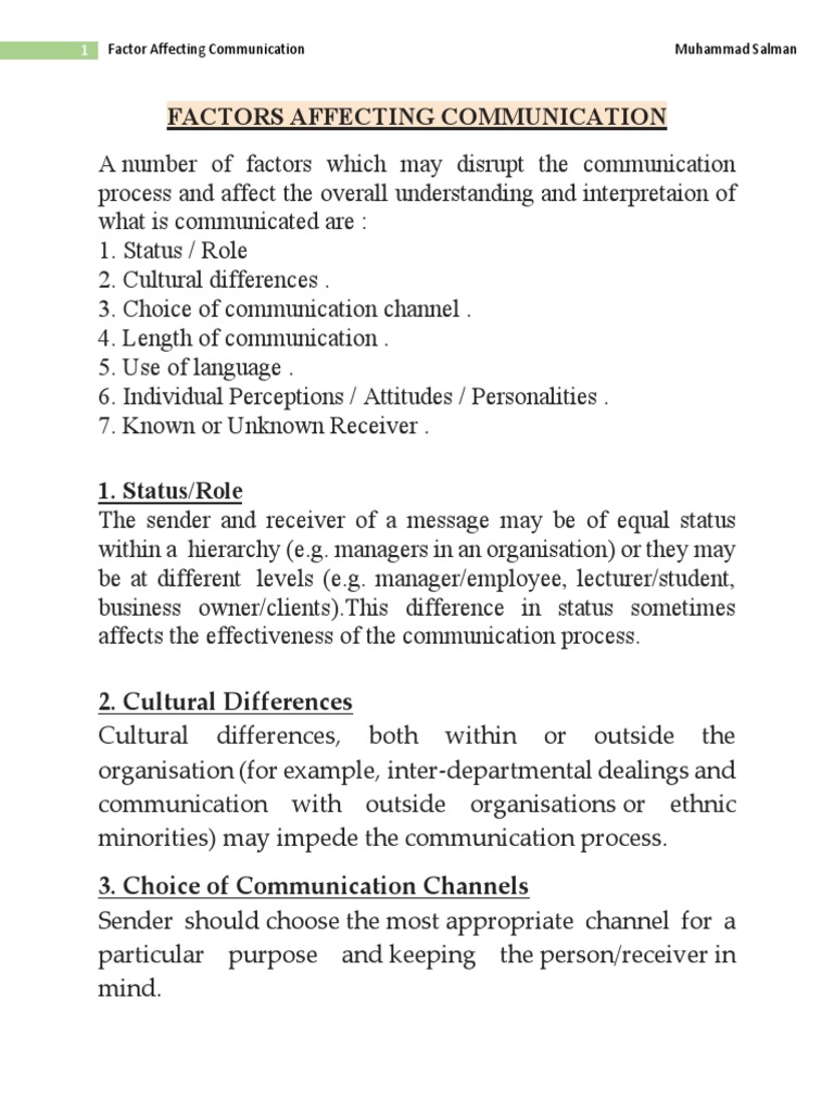 Factors Affecting Communication | PDF | Communication | Jargon