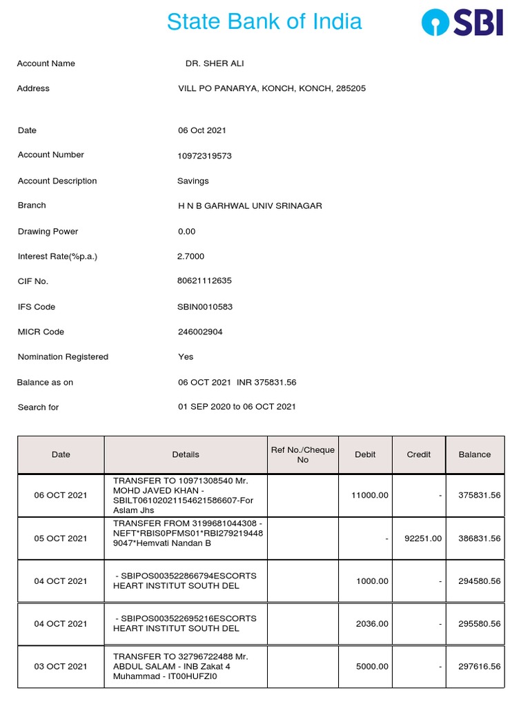 Account Statement | PDF | Debit Card | Cheque