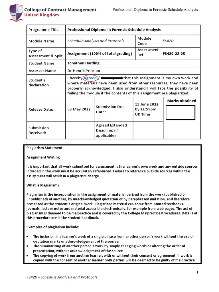 FS420 Assignment Jonathan Harding 15.6.22 | PDF | Plagiarism | Employment
