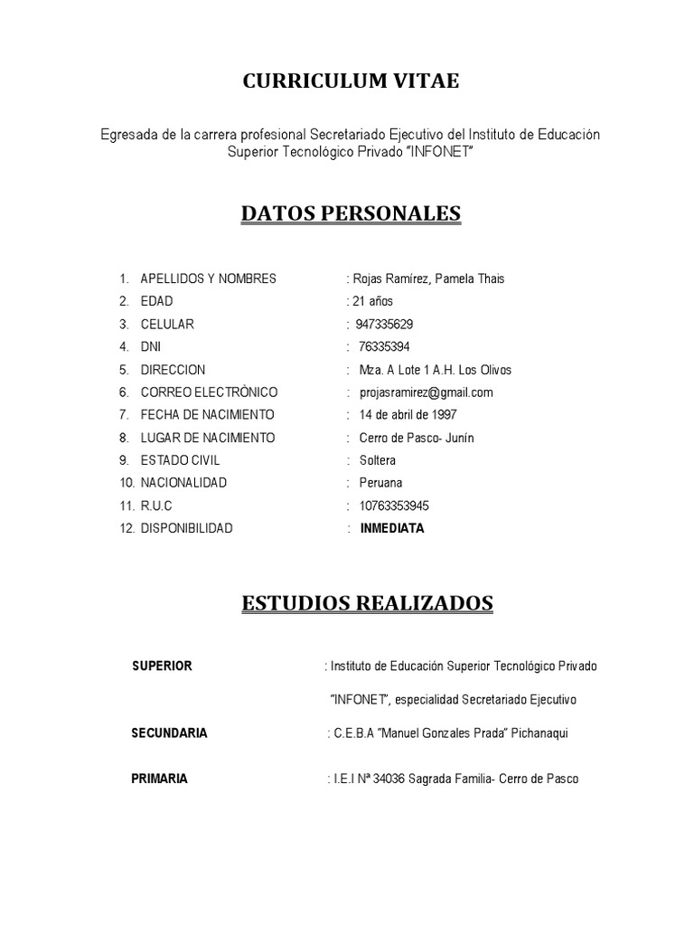 CV de Pamela Thais Rojas Ramírez | PDF