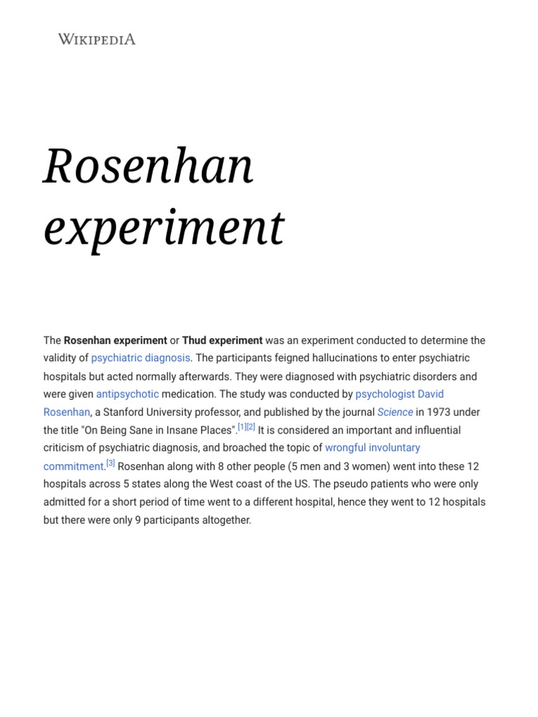 Rosenhan Experiment: Validity of Psychiatric Diagnosis | PDF | Abnormal ...
