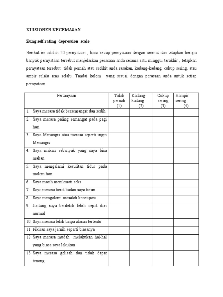 Zung Self Rating Depression Scale INDONESIA | PDF