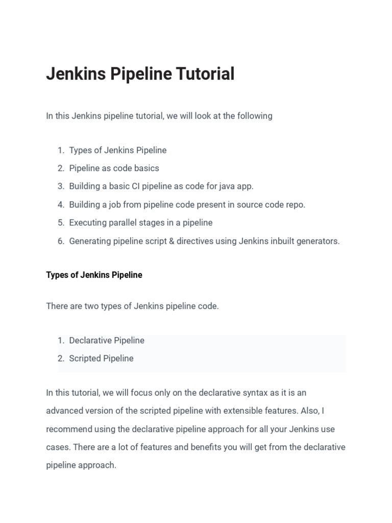 Jenkins Pipeline Guide | PDF | Version Control | Scripting Language Jenkins Pipeline Guide | PDF | Version Control | Scripting Language