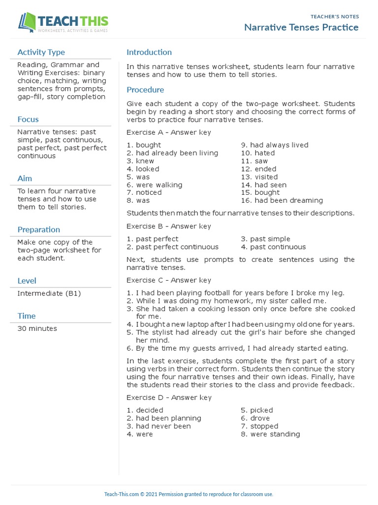 Narrative Tenses Practice | PDF | Grammatical Tense | Grammar