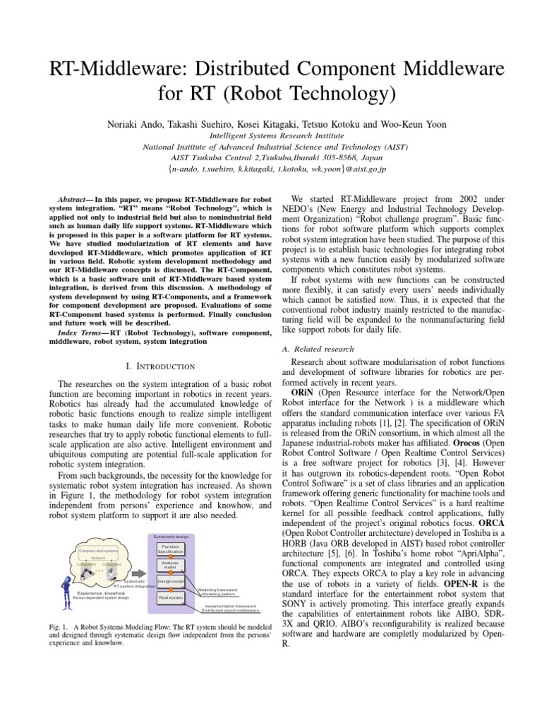 RT-Middleware: Distributed Component Middleware For RT (Robot Technology) | PDF | Component ...