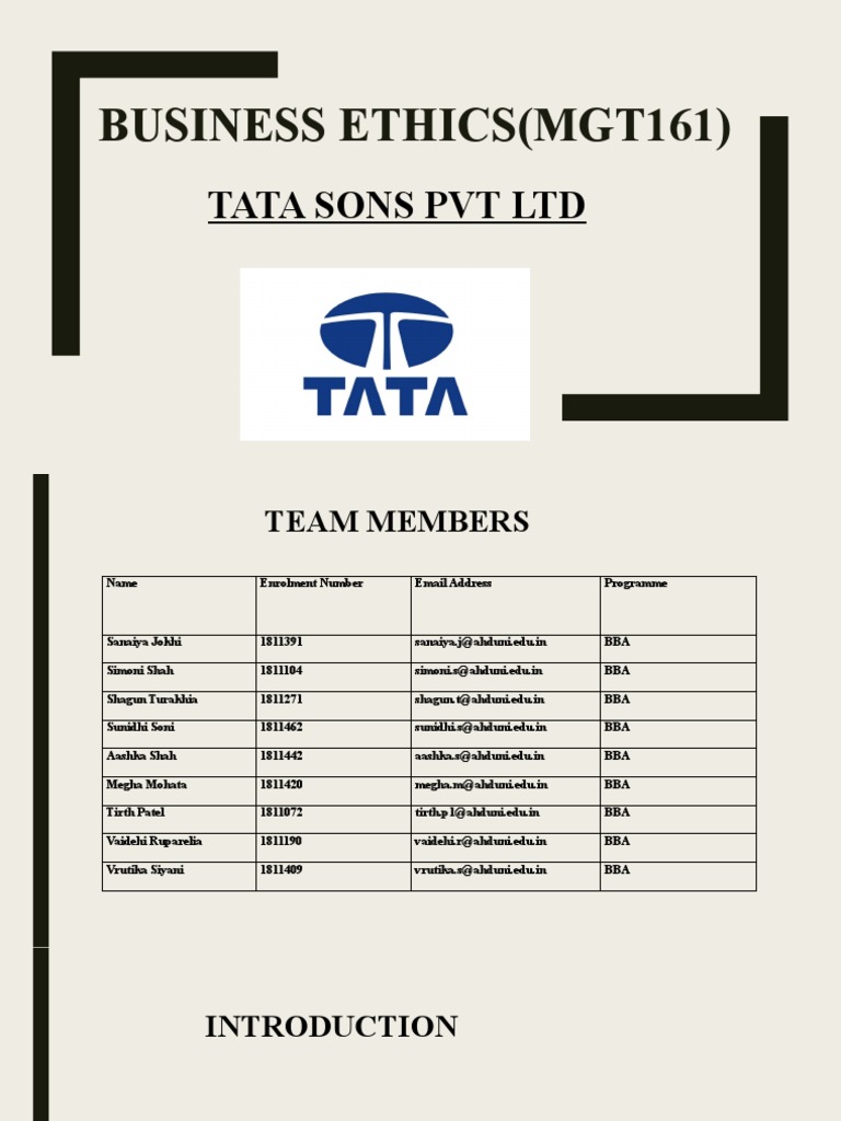 Business Ethics (Mgt161) : Tata Sons PVT LTD | PDF | Corporate ...