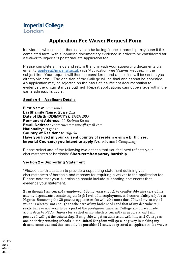 Application-Fee-Waiver-Request-Form Emmanuel Ebere-Eme | PDF ...