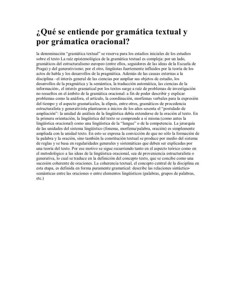 Qué Se Entiende Por Gramática Textual y Por Grámatica Oracional | PDF ...
