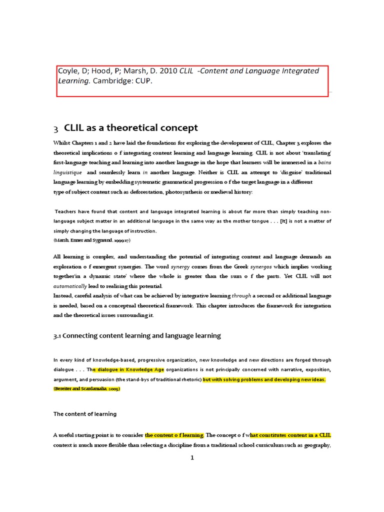 3 CLIL As A Theoretical Concept | PDF | Learning | Psychological Concepts