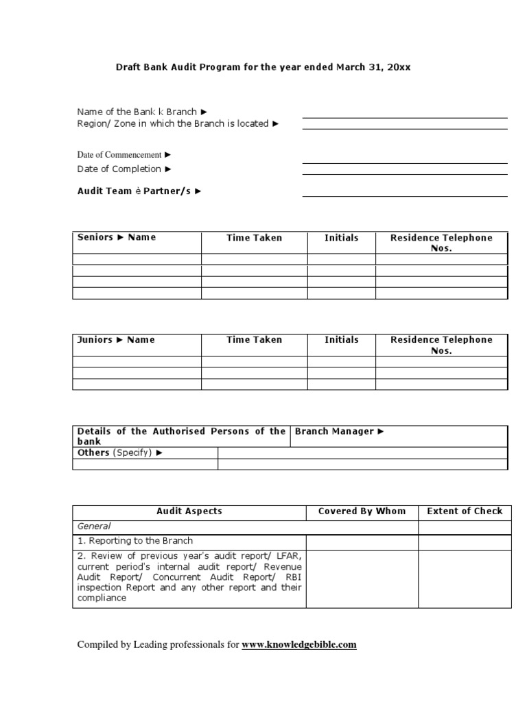 Bank Audit Program | Debits And Credits | Deposit Account