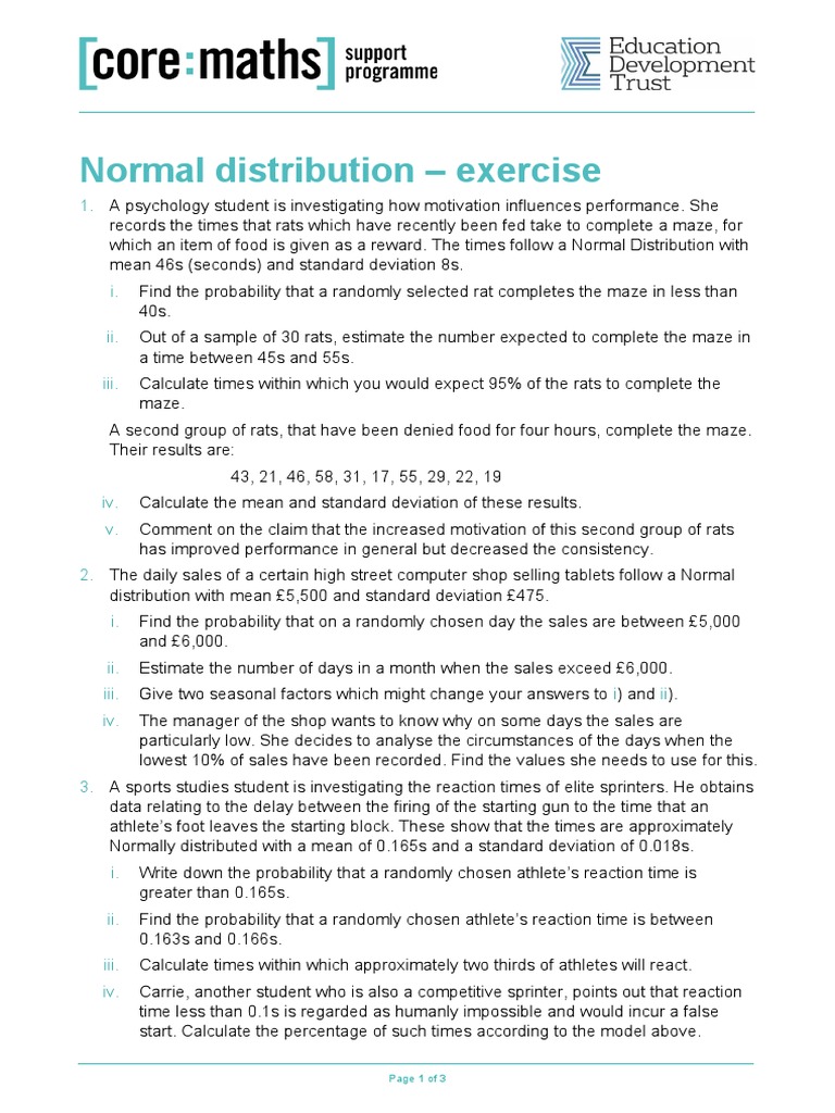 Normal Distribution (Activity Sheet) | PDF | Standard Deviation ...