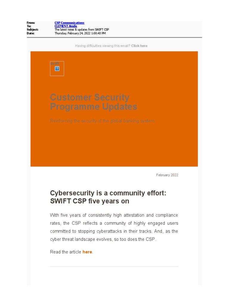 Swift CSP Newsletter Feb 2022 | PDF | Computer Security | Security