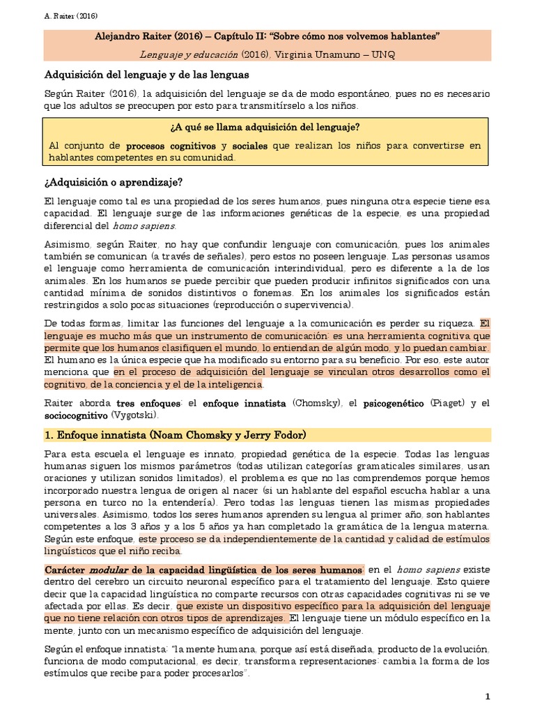 Alejandro Raiter - Resumen | PDF | Aquisición de idioma | Palabra