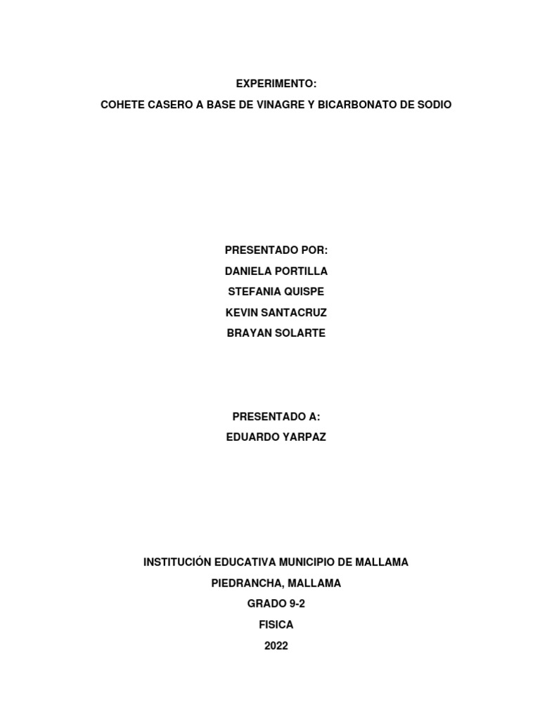 2 Experimento Fisica - Cohete Casero | PDF | Las leyes del movimiento ...