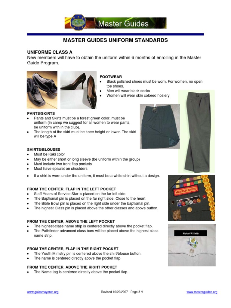 Master Guides Uniform Standards: Uniforme Class A | PDF | Blouse | Shoe