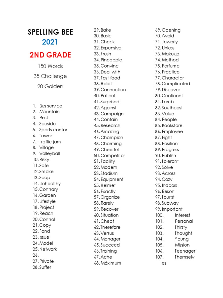 Spelling Bee 8th Grade | PDF | Respiratory System | Respiration