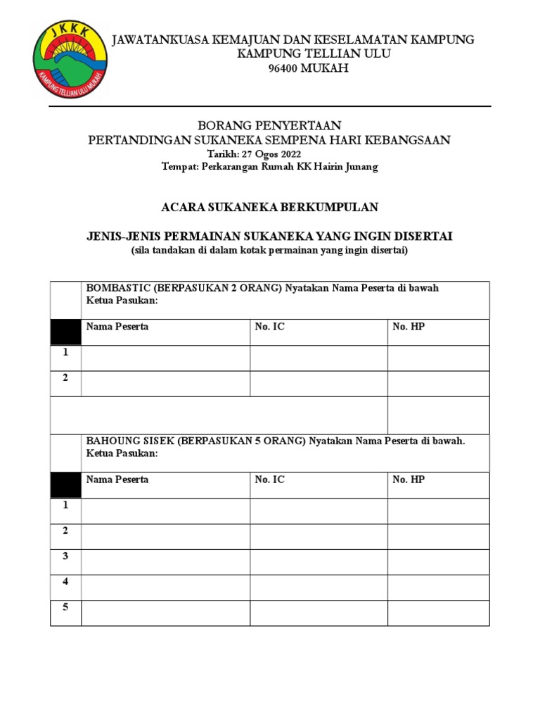 Borang Sukaneka | PDF