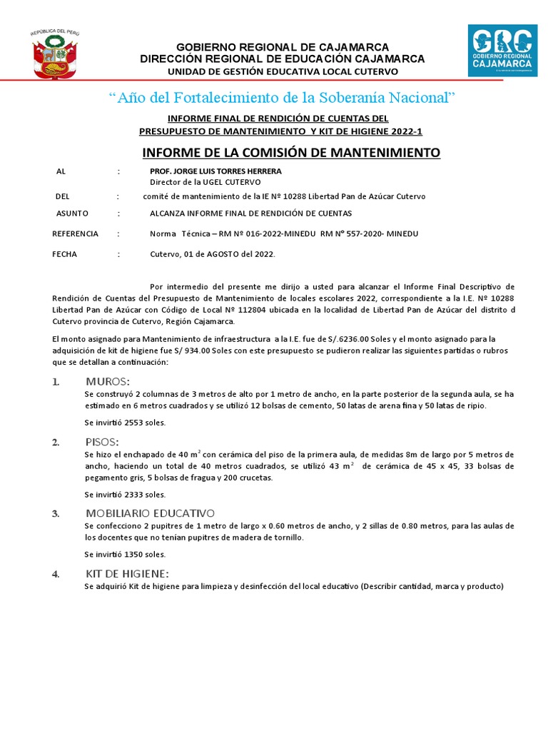 Modelo de Informe de Rendicion de Cuentas 2021 | PDF