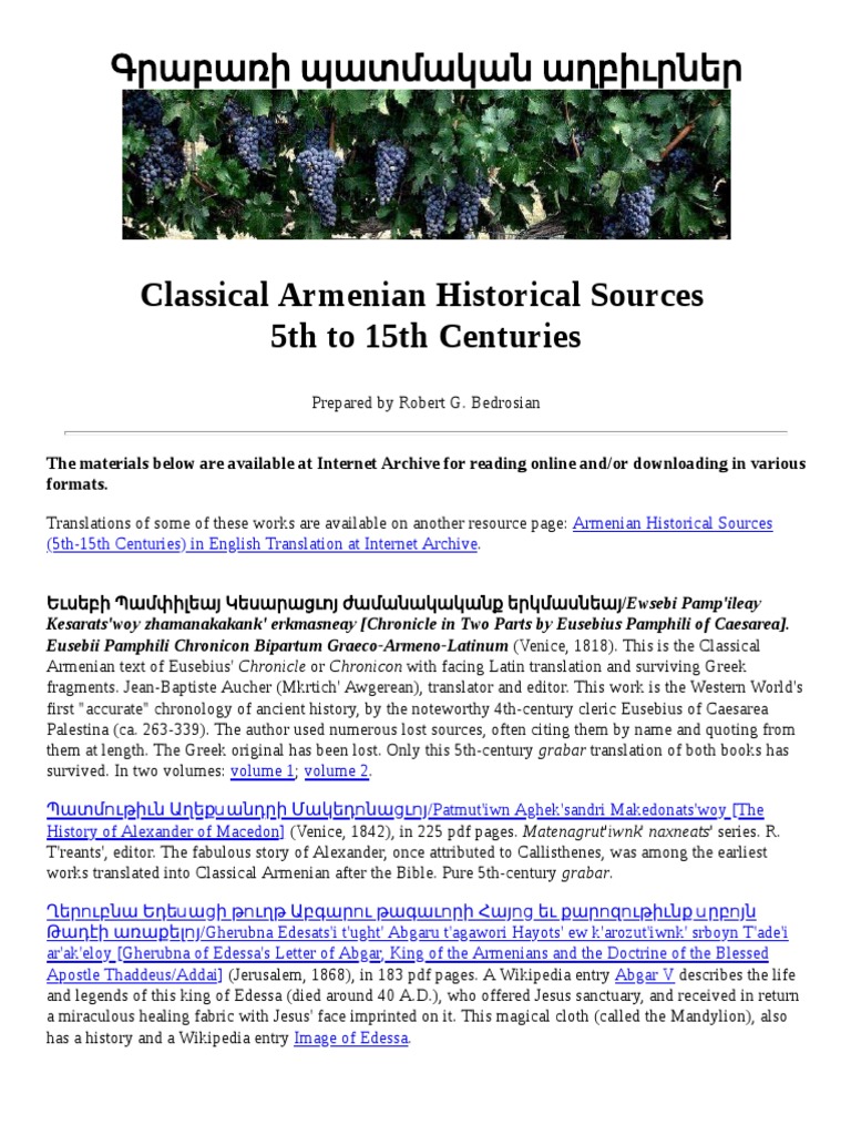 Classical Armenian Historical Texts (5th-15th Centuries) at Internet ...