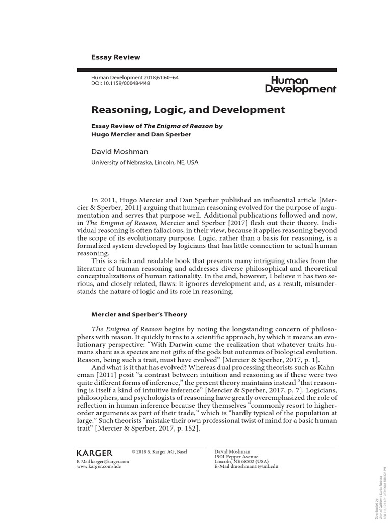 Reasoning, Logic, and Development: Essay Review | PDF | Reason | Logic