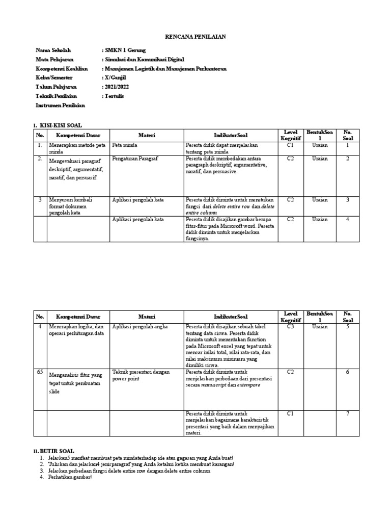 Instrumen Penilaian Akhir Semester | PDF | Komputer