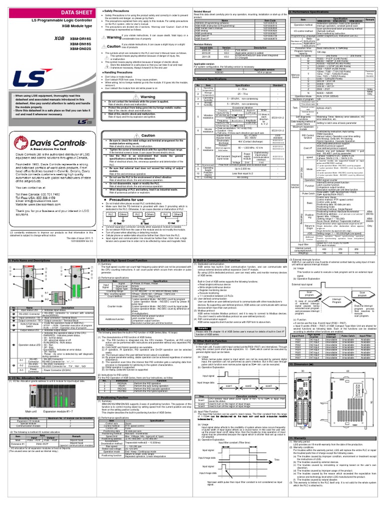 Data Sheet: LS Programmable Logic Controller XGB Module Type | Download ...