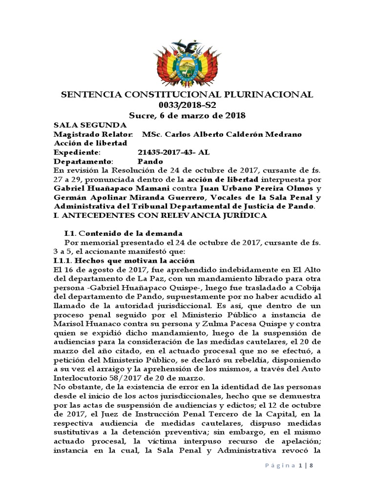 SCP 0033 2018 s2 ART 234 4 | PDF | Mandato | Caso de ley