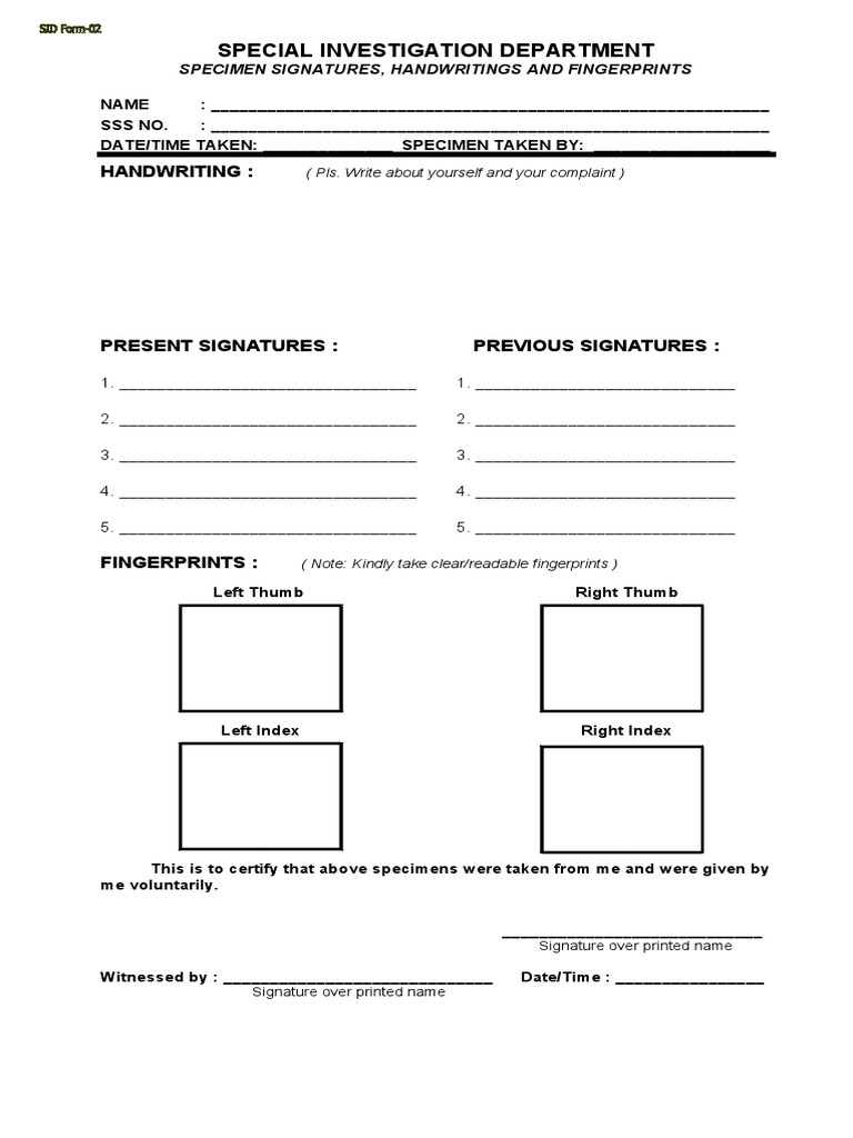 SID Specimen Signature Form | PDF