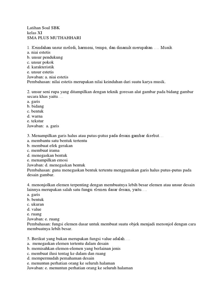 Latihan Soal SBK Kls 11 | PDF | Seni