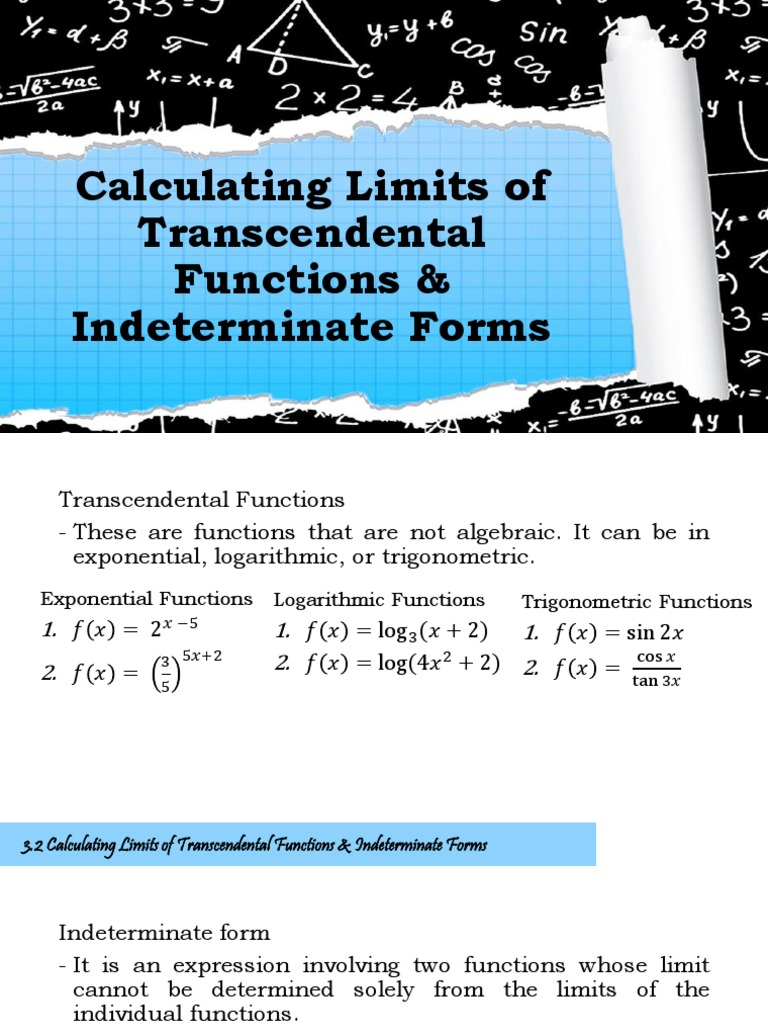 3 2 Calculating Limits Of Transcendental Functions And Indeterminate Forms Pdf Logarithm