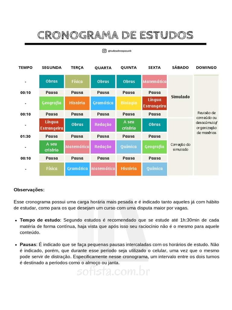 Cronograma De Estudos Cronograma De Estudos
