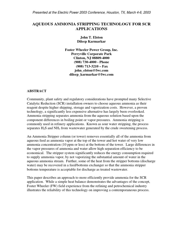 Aqueous Ammonia Stripping Technology | PDF | Ammonia | Distillation