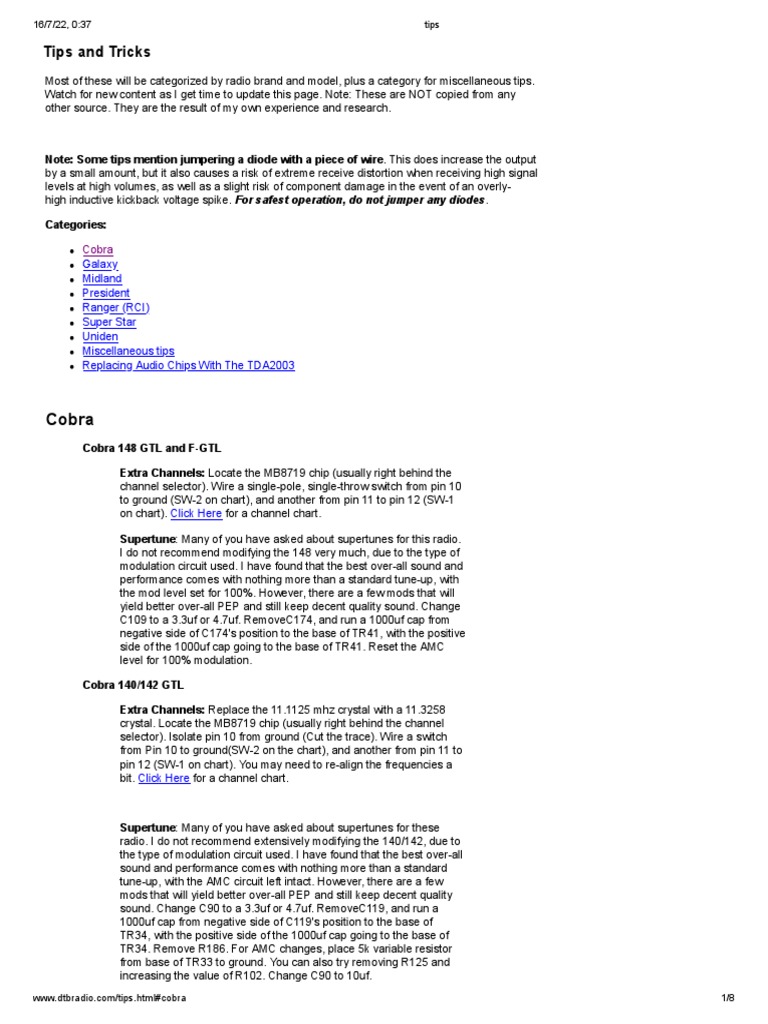 Cobra: Tips and Tricks | PDF | Resistor | Radio