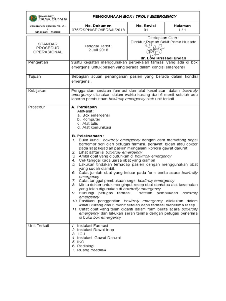 Ifrs-75. Spo Penggunaan Box Troly Emergency | PDF