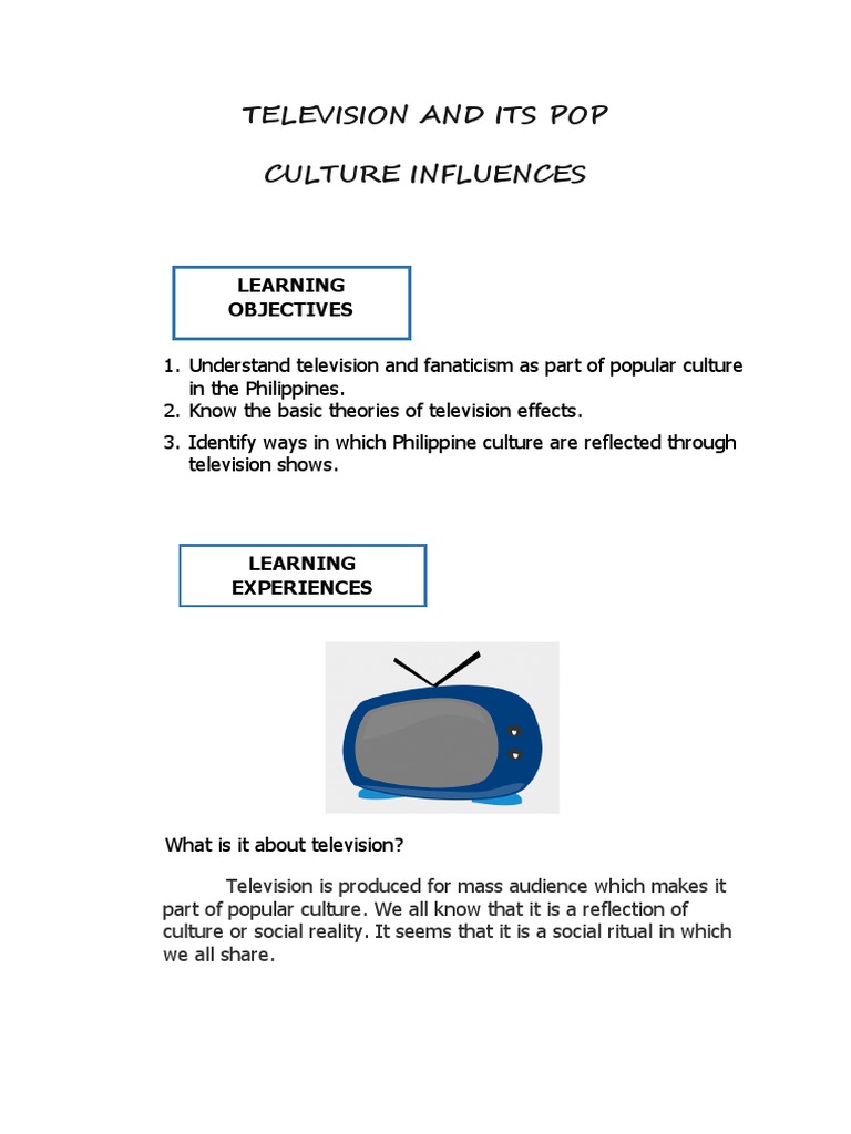 Television and Its Pop Culture Influences: Learning Objectives | PDF