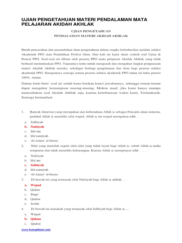 Soal Pretest PPG Akidah Akhlak 2025 | PDF