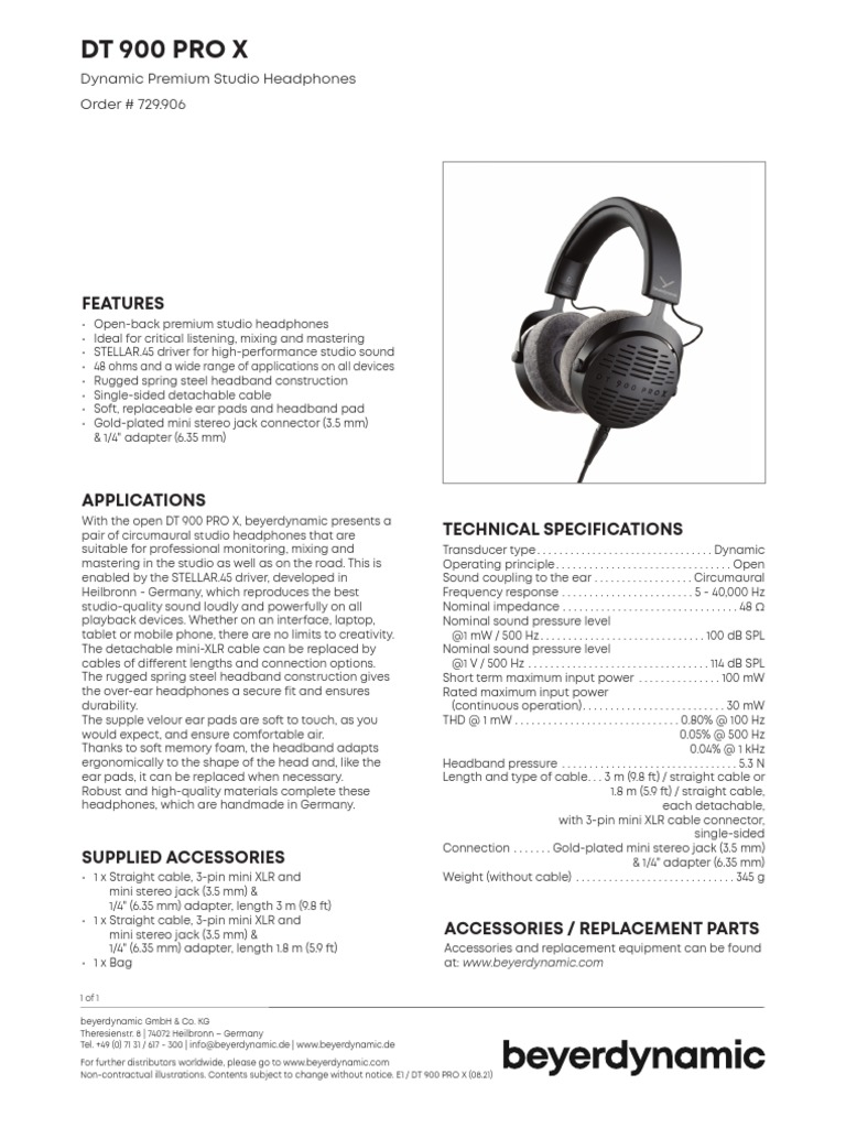 DT 900 Pro X: Features | PDF | Headphones | Sound Production