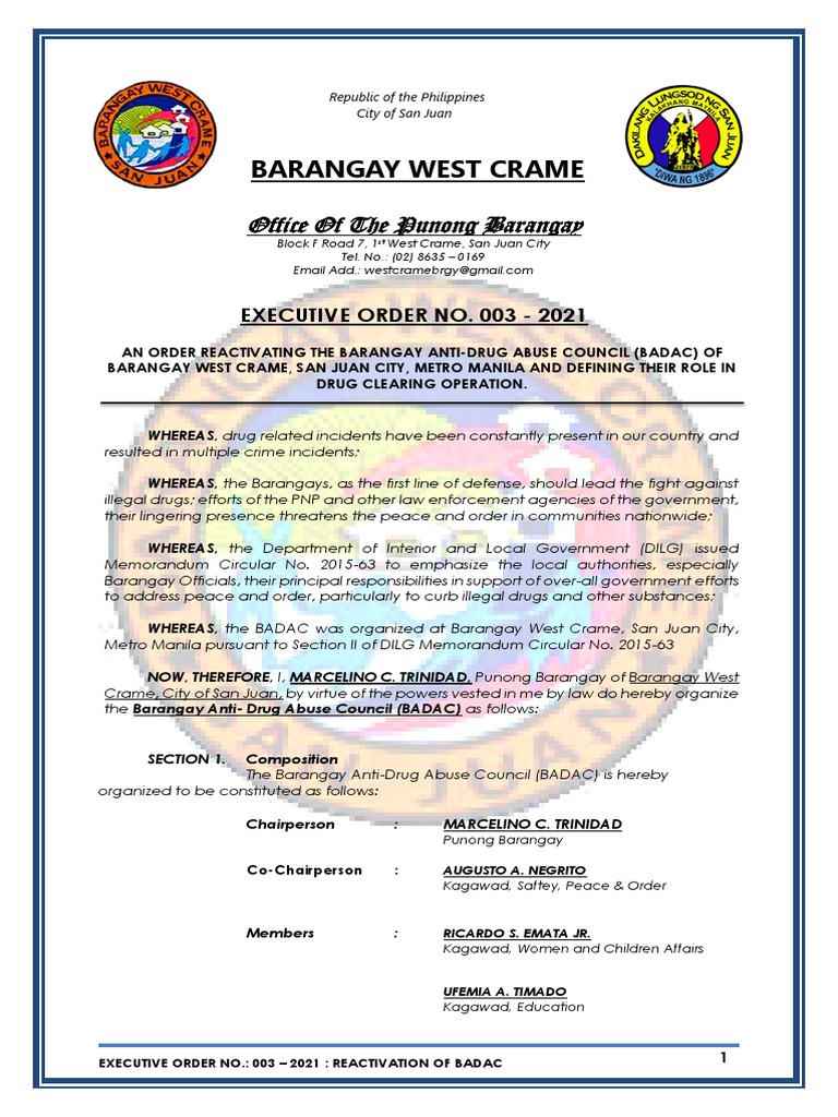 Tab B. Resolution - Eo - 1. Badac Reactivation | PDF | Government | Justice