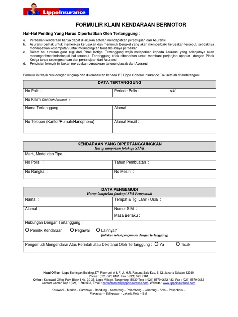Formulir Klaim Asuransi Kendaraan | PDF | Hukum