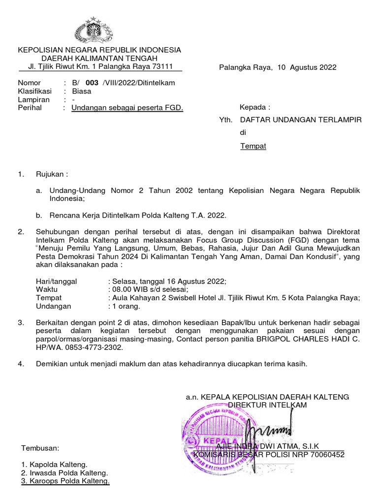 Undangan Peserta FGD Palangka Raya | PDF