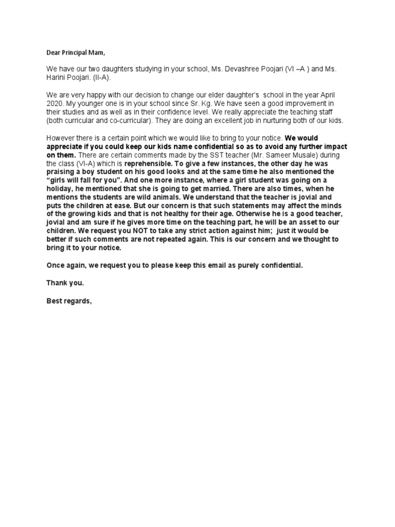 Dear Principal Mam | PDF