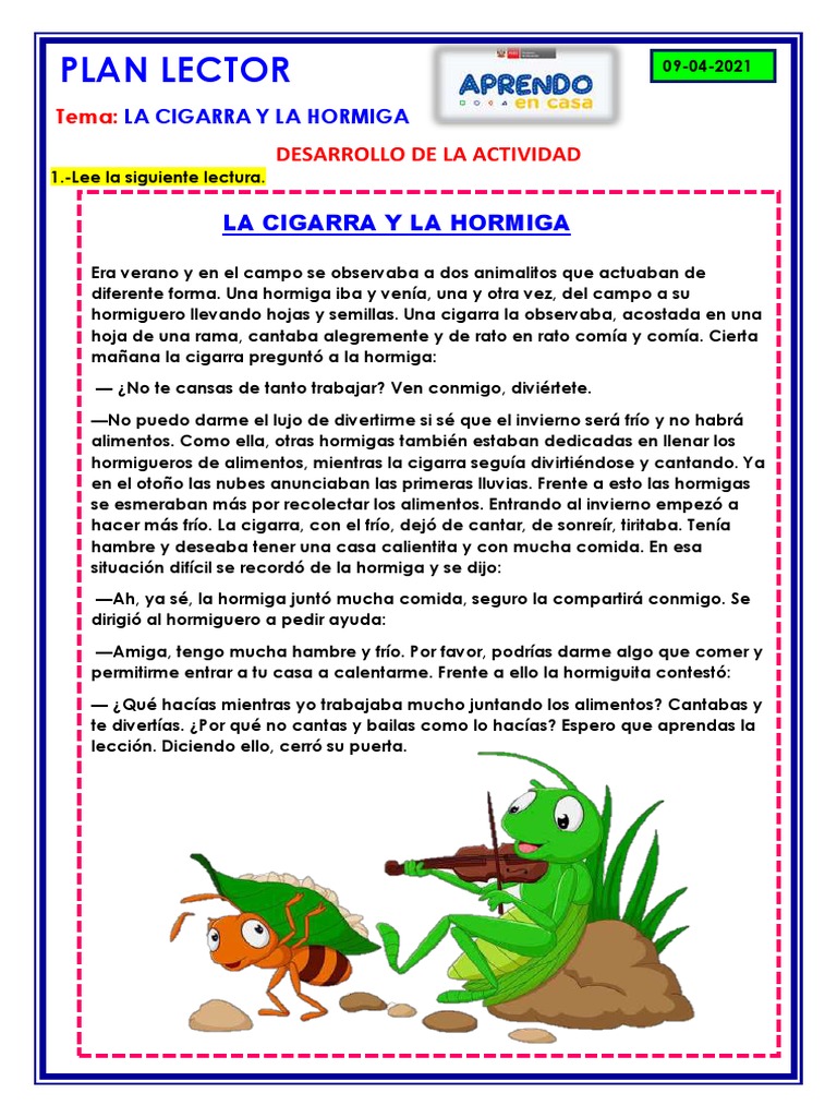 Plan Lector La Cigarra y La Hormiga | PDF | Hormiga