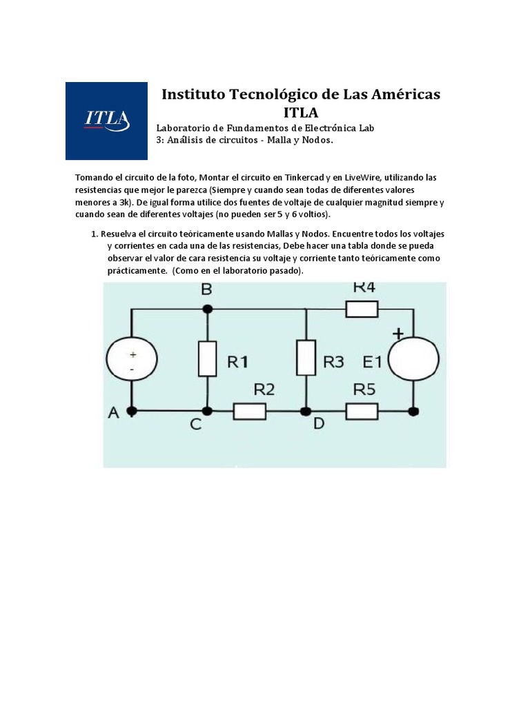 PR Ctica 3 Lab 3 An Lisis de Circuitos Malla y Nodos PDF | PDF | Resistencia Eléctrica y ...