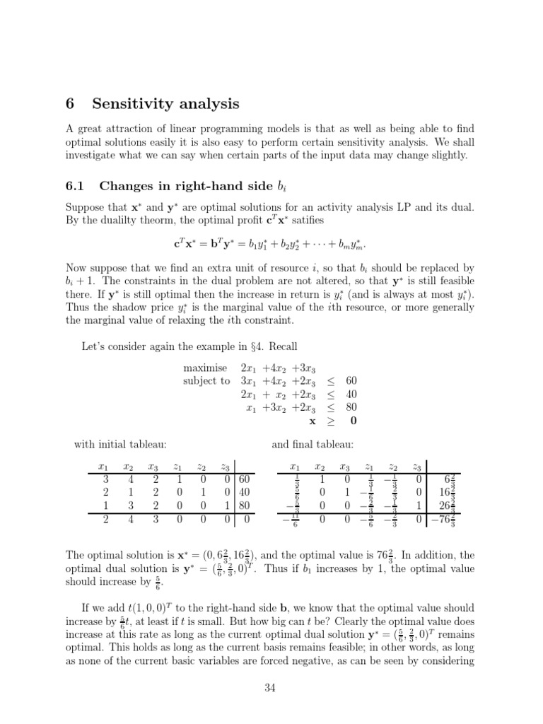 6 Sensitivity Analysis: 6.1 Changes in Right-Hand Side B | PDF ...