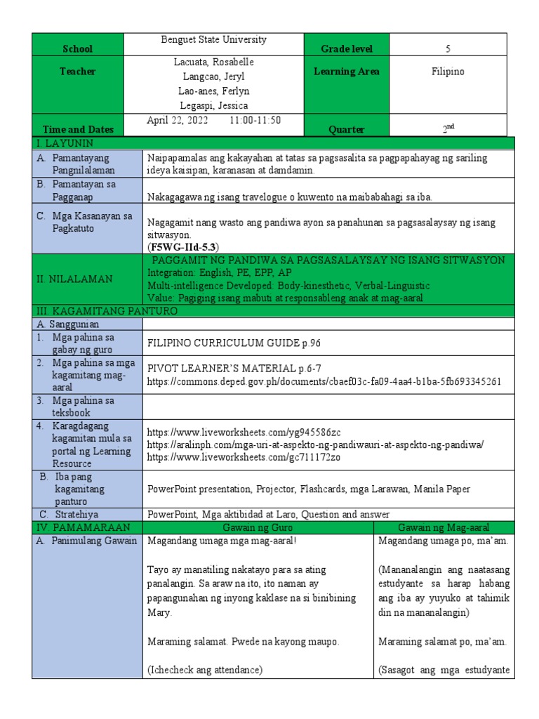 Finals- Sample Lesson Plan (Student Output) | PDF