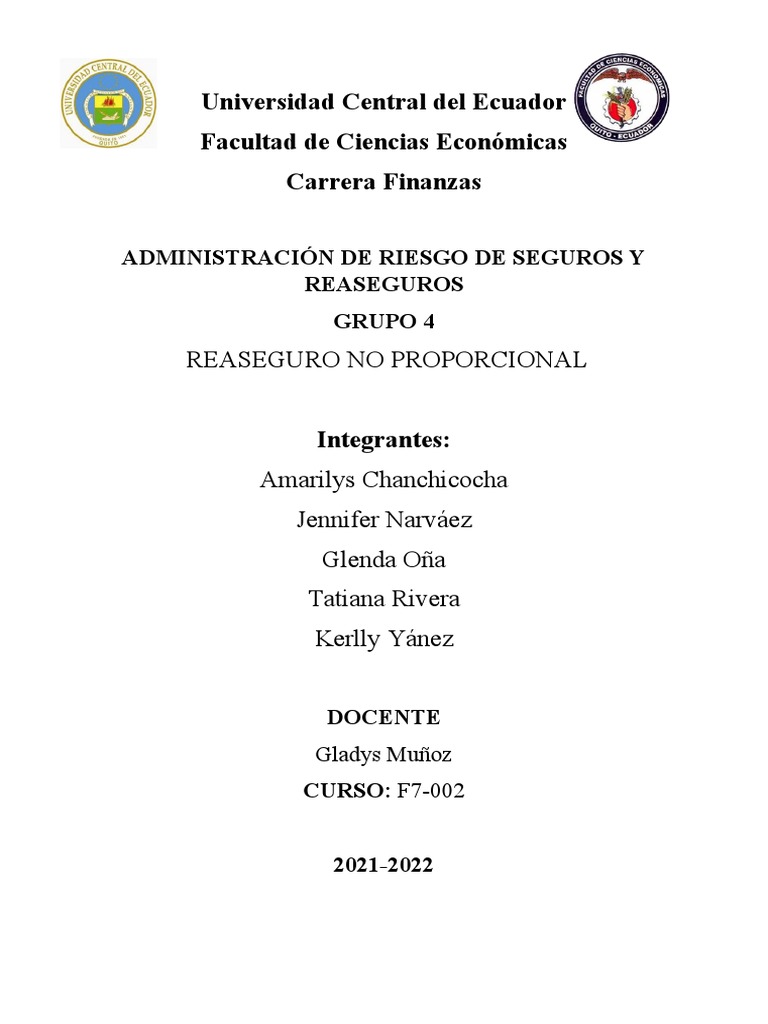 REASEGUROS NO PROPORCIONALES..... | PDF | Reaseguro | Seguro