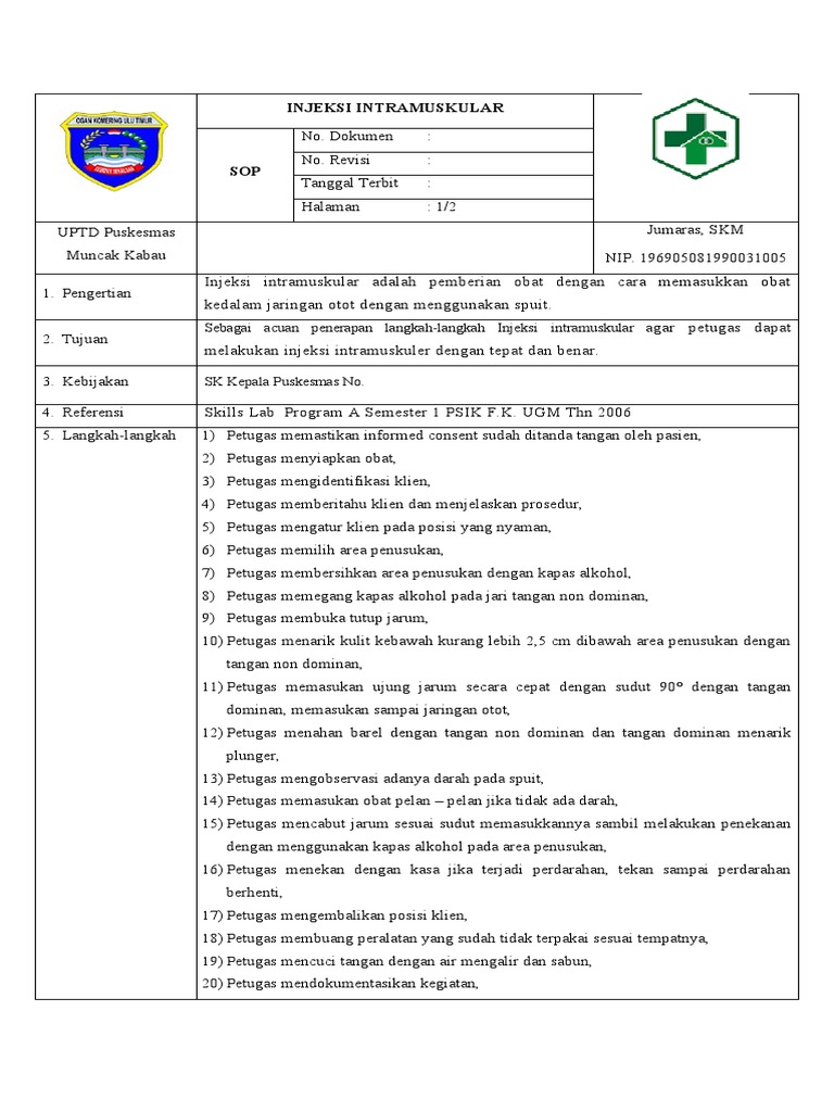 SOP Injeksi Intramuskular | PDF