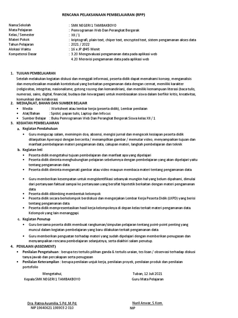 RPP Pemrograman Web Dan Perangkat Bergerak - 3 | PDF